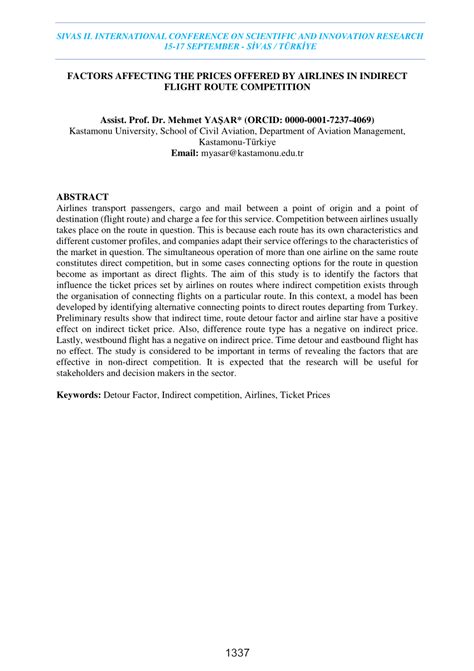 Pdf Factors Affecting The Prices Offered By Airlines In Indirect