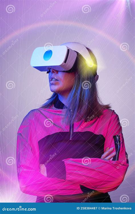 Woman Is Using Virtual Reality Headset Concept Of Virtual Augmented And Extended Reality And