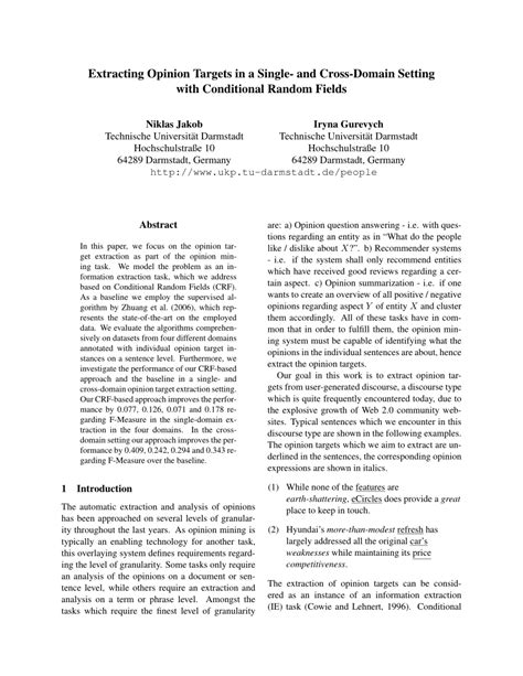 Pdf Extracting Opinion Targets In A Single And Cross Domain Setting