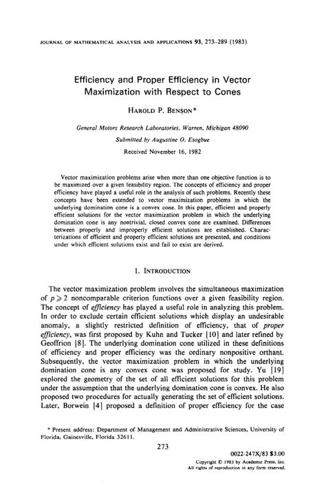 Pdf Efficiency And Proper Efficiency In Vector Maximization With Respect To Cones
