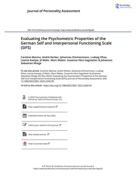 Pdf Evaluating The Psychometric Properties Of The German Self And Interpersonal Functioning