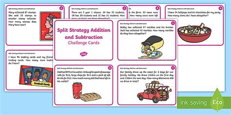Split Strategy Subtraction And Addition Challenge Cards
