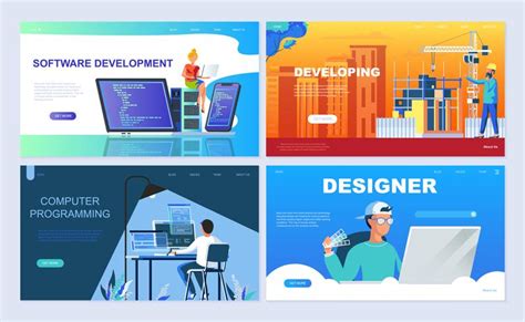 Set Of Landing Page Template For Software Developing Designer Programming 279685 Vector Art