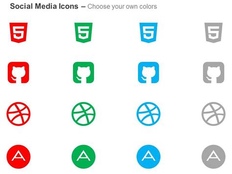 Github Square Html5 Dribble Adn Ppt Icons Graphics Powerpoint Slide