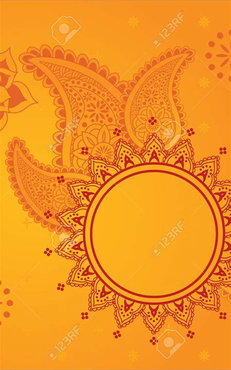Traditional Yellow Indian Henna Design Background With Space [] For