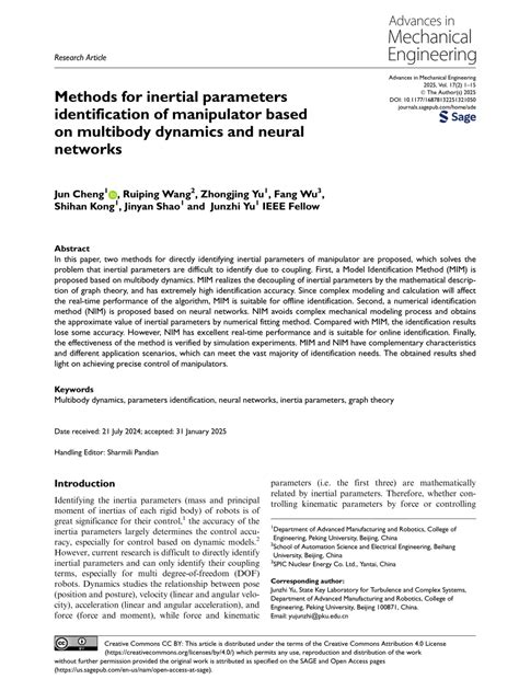 Pdf Methods For Inertial Parameters Identification Of Manipulator Based On Multibody Dynamics