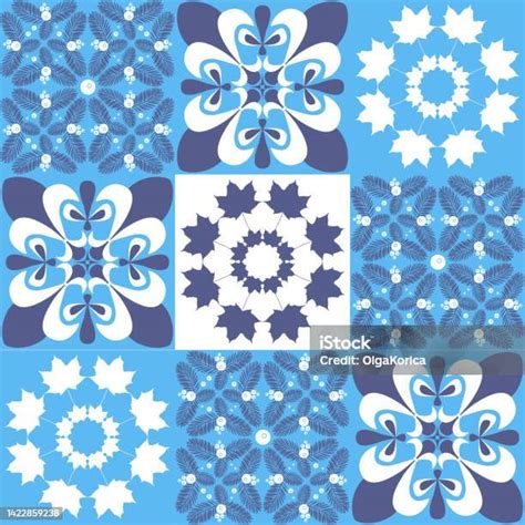 지중해 도자기 타일 벽 장식을위한 파란색 패턴 Azulejo Talavera 스페인어 스타일 일러스트 레이 션 0명에 대한 스톡