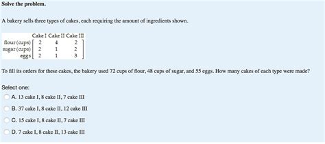 Solved Solve The Problem A Bakery Sells Three Types Of Chegg