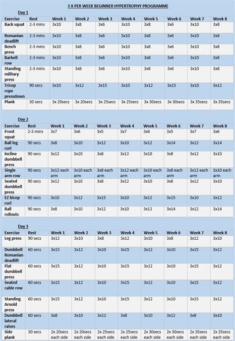 3 X Per Week Beginner Hypertrophy Programme Fit Performance
