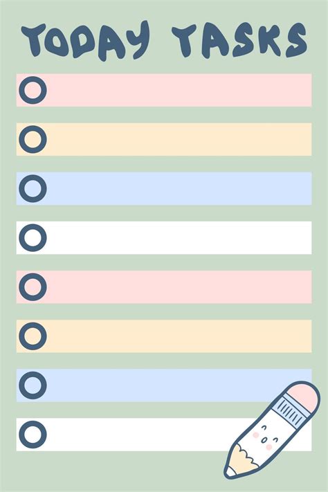 Today Tasks Checklist Template With Cute Pencil 10586600 Vector Art At