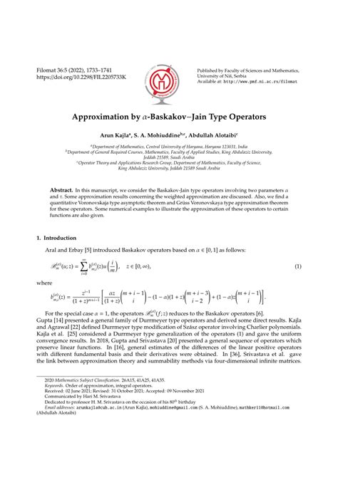 Pdf Approximation By α Baskakov−jain Type Operators