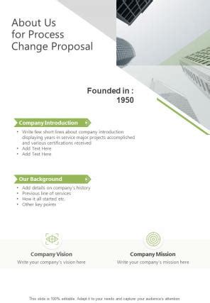 About Us For Process Change Proposal One Pager Sample Example Document