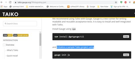 Running Gauge Init Js Unable To Initialize A Sample Taiko Project