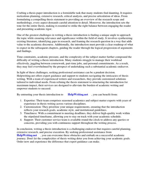 Sample Of A Thesis Paper Introduction Pdf