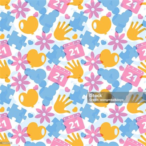 세계 다운 증후군의 날 템플릿의 원활한 패턴 디자인 손으로 그린 만화 평면 그림 건강관리와 의술에 대한 스톡 벡터 아트 및 기타 이미지 건강관리와 의술 교육 긍정적인