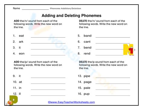 Adding And Deleting Phonemes Worksheet