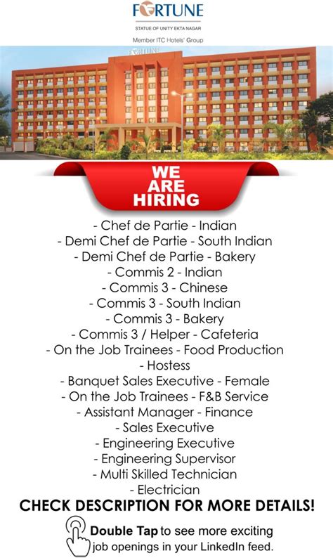 Job Openings At Itc Fortune Statue Of Unity Ekta Nagar Chef De Partie Indian Demi Chef De