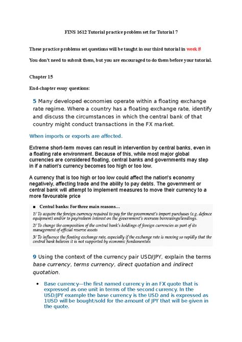 Solutions For Tutorial Practice Problem Set Tutorial FINS Tutorial Practice Problem Set