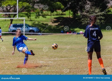 Football Soccer Girl Kick Ball Editorial Photography Image Of