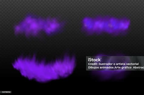 밤의 현실적인 무서운 신비로운 보라색 안개 할로윈 보라색 유독 가스 먼지 및 연기 효과 공포 무서움에 대한 스톡 벡터 아트 및