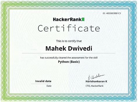 Mahek Dwivedi On Linkedin Python Hackerrank Certification