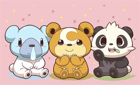 Teddiursa Pancham And Cubchoo Pokemon Drawn By Submarine Danbooru
