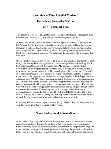 An Overview Of Direct Digital Controls Part 4 Pdf Programmable Logic Controller