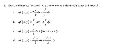 Solved 1 Exact And Inexact Functions Are The Following