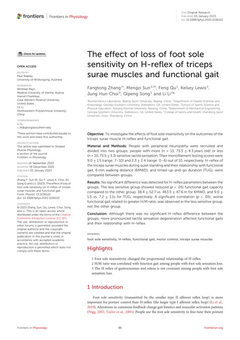 Pdf The Effect Of Loss Of Foot Sole Sensitivity On H Reflex Of Triceps Surae Muscles And