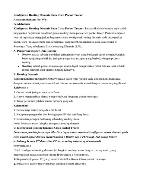 Konfigurasi Routing Dinamis Pada Cisco Packet Tracer Aij Xii 2021 Pdf