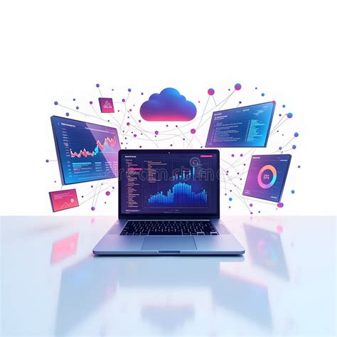 Cloud Computing Data Analytics Dashboard Visualization On Laptop For Business Intelligence Ai