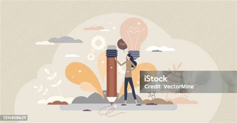 창의력 쓰기와 작은 사람 개념을 생각 하는 새로운 창조적인 마음 아이디어 창의력에 대한 스톡 벡터 아트 및 기타 이미지 창의력 마케팅 개념 Istock