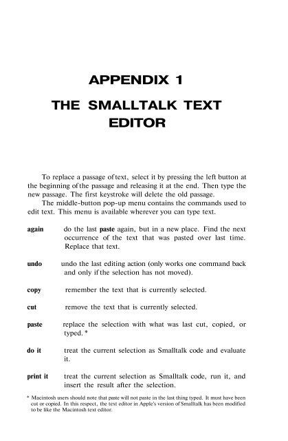 Appendix 1 The Smalltalk Text Editor