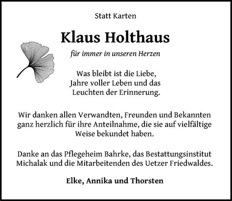 Traueranzeigen Von Klaus Holthaus Trauer Anzeigen De