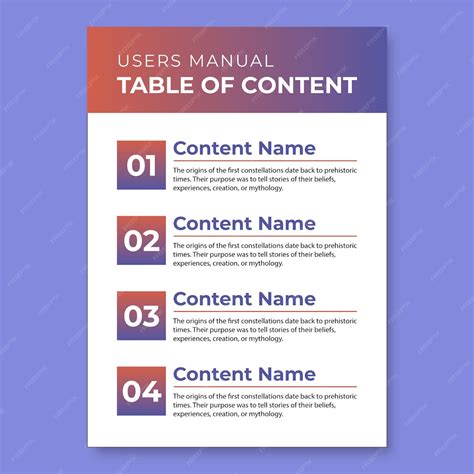 Premium Vector Professional Gradient Users Manual Table Of Contents