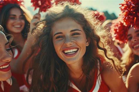 Premium Photo Cheerful Cheerleader And Teammates Supporting Player At Stadium