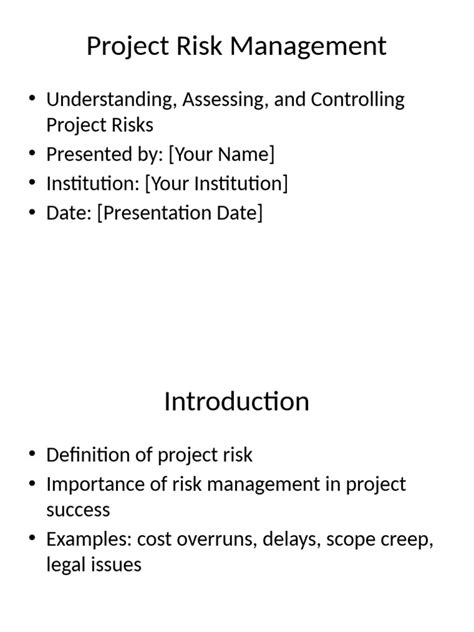 Project Risk Management Presentation Pdf