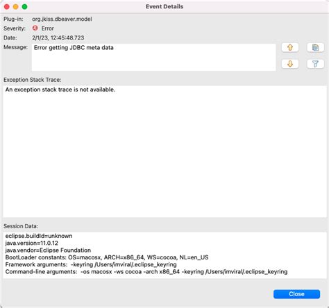 New Connection Failed With Error Error Getting JDBC Meta Data Invalid Operation Permission