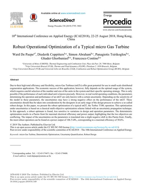 Pdf Robust Operational Optimization Of A Typical Micro Gas Turbine