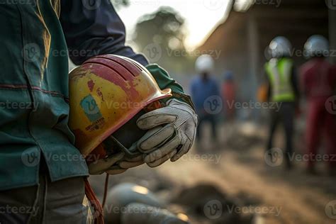 Construction Worker Holding A Safety Helmet Neural Network Ai