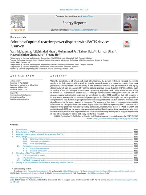 Pdf Solution Of Optimal Reactive Power Dispatch With Facts Devices A Survey