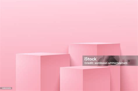 현대 웹 사이트에 제품에 대한 추상 큐브 및 원형 디스플레이 포디움과 최소한의 핑크 텍스처 벽 장면 3d 렌더링 기하학적 모양 파스텔 색상으로 배경 렌더링 벡터