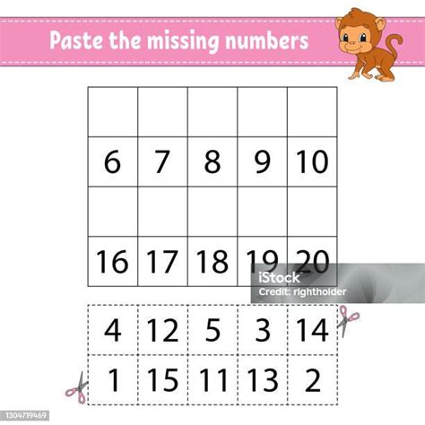 누락된 숫자를 120으로 붙여넣습니다 어린이를위한 게임 필기 연습 아이들을위한 학습 번호 워크시트를 개발하는 교육 활동 페이지입니다 귀여운 만화 스타일의 고립 된 벡터
