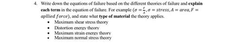 Solved 4 Write Down The Equations Of Failure Based On The