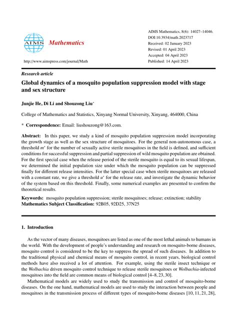 pdf global dynamics of a mosquito population suppression model with