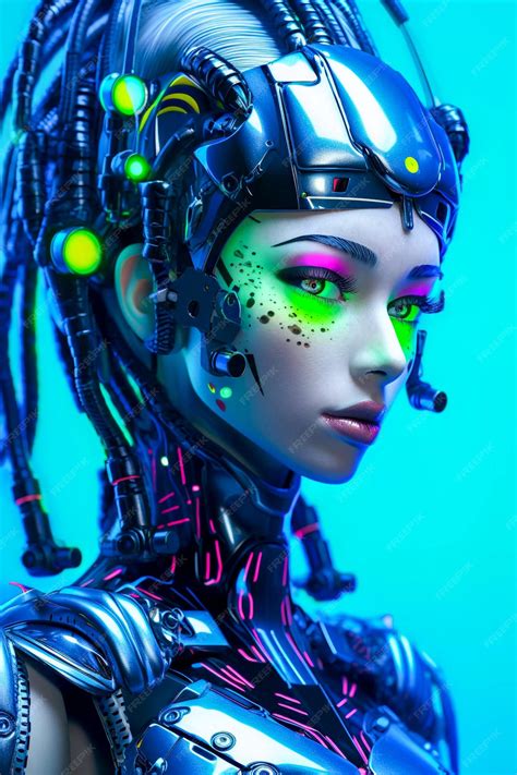 Premium Ai Image Cyber Women Goth Neon Punk Robot Android Girl