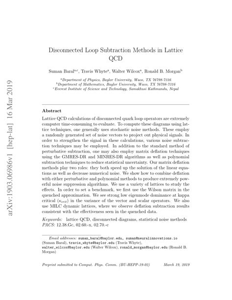 Pdf Disconnected Loop Subtraction Methods In Lattice Qcd