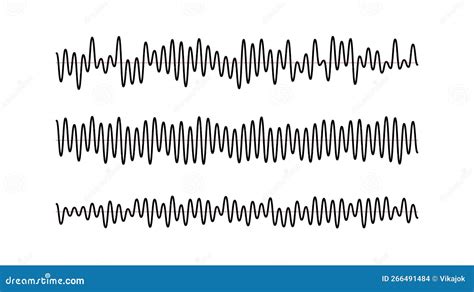 Sinusoid Signals Set Black Curve Sound Waves With Different Frequency And Amplitude Voice Or