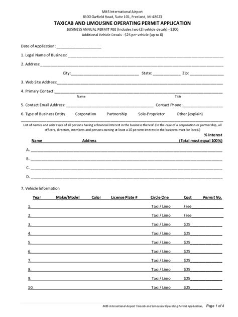 Taxicab Limousine Operating Permit Application Mbs Fill Out And Sign