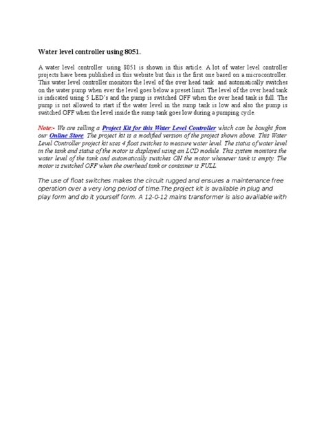 Water Level Controller Using 8051 Pdf Switch Relay